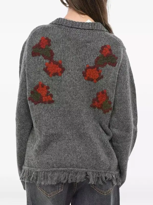 BAZISZT Embroidered Fringed-hem Sweater