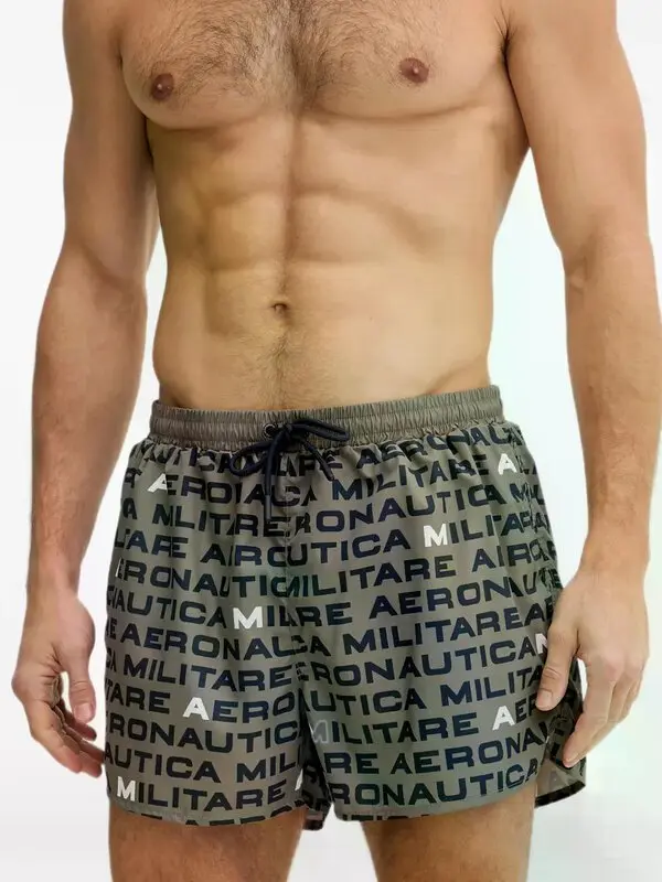 AERONAUTICA MILITARE Logo Print Swim Shorts - Green
