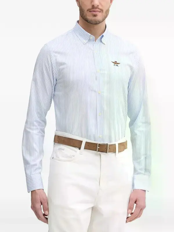 AERONAUTICA MILITARE Vertical-stripe Logo-embroidered Shirt - Blue