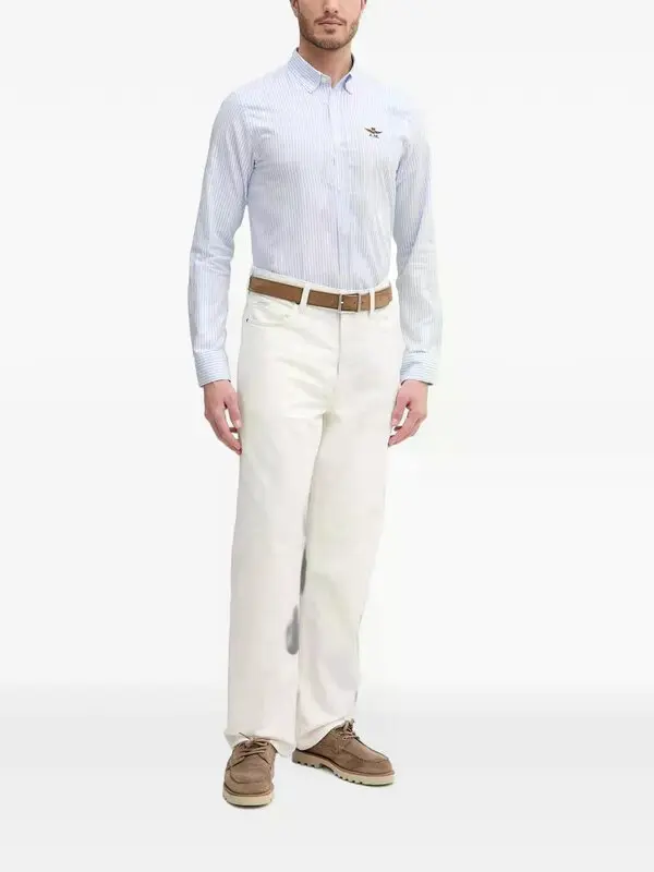 AERONAUTICA MILITARE Vertical-stripe Logo-embroidered Shirt