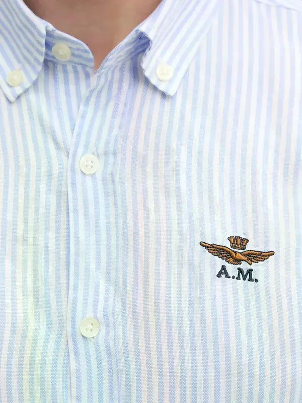 AERONAUTICA MILITARE Vertical-stripe Logo-embroidered Shirt