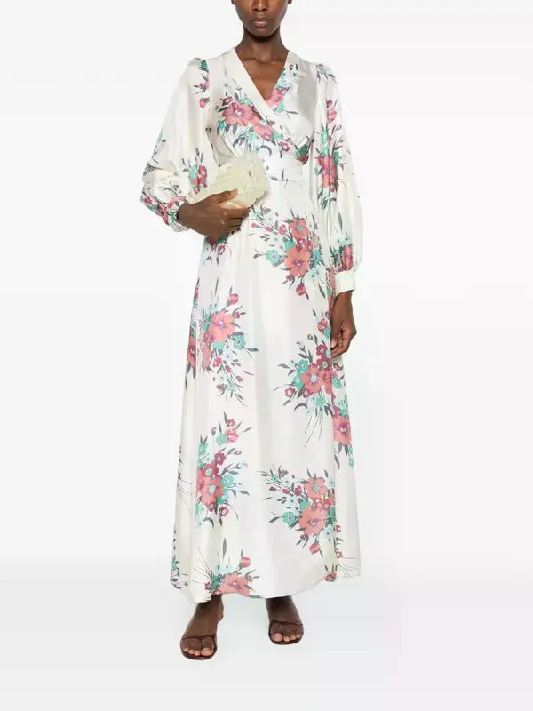 Raquel Diniz Aurora Floral-print Silk-satin Maxi Dress - Neutrals
