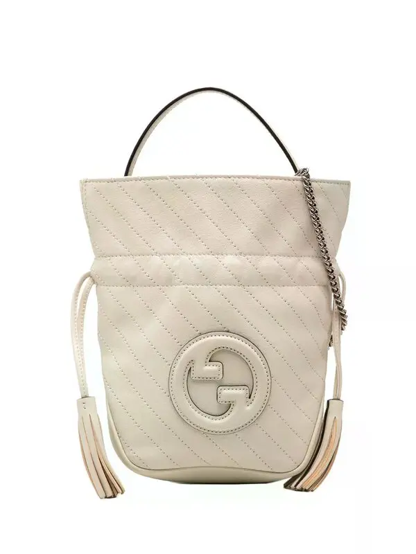 Gucci Diagonal Stitched Calfskin Bucket Bag - White