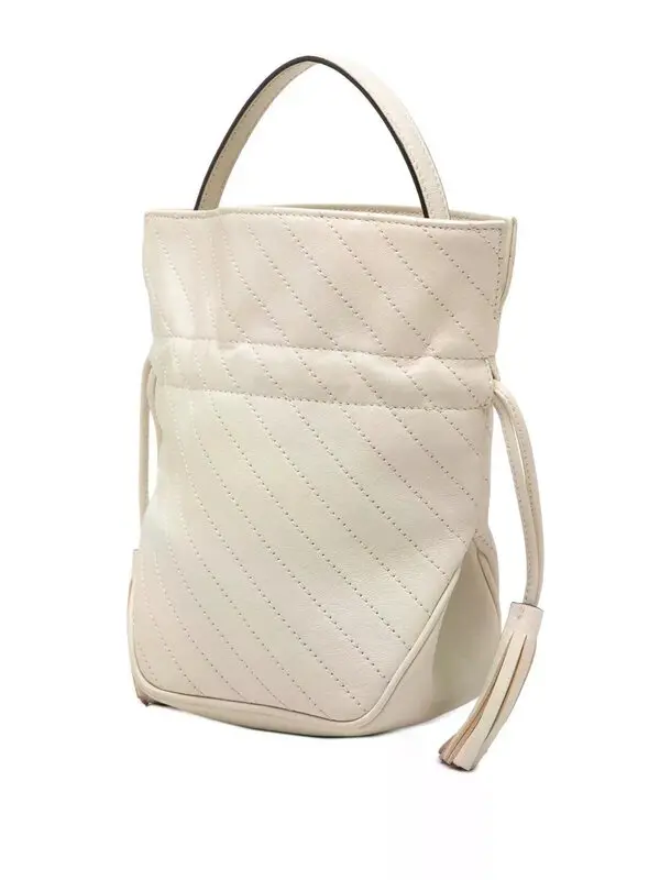 Gucci Diagonal Stitched Calfskin Bucket Bag - White