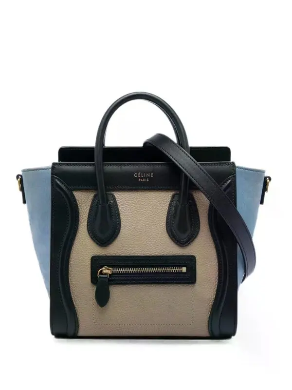 Celine 2017 Nano Tricolor Leather Luggage Tote Satchel - Neutrals
