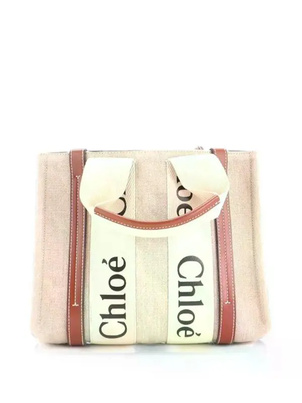 Chloé Woody Convertible Canvas With Leather Small Tote Bag - Neutrals