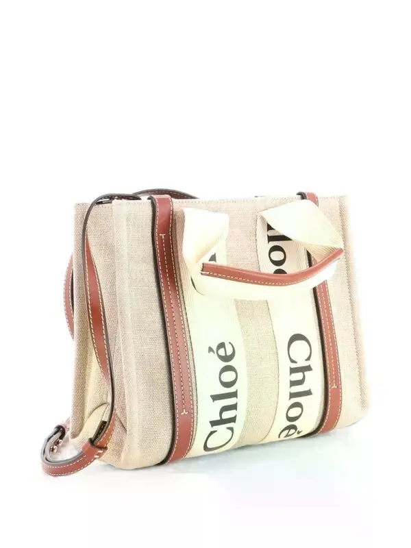 Chloé Woody Convertible Canvas With Leather Small Tote Bag - Neutrals