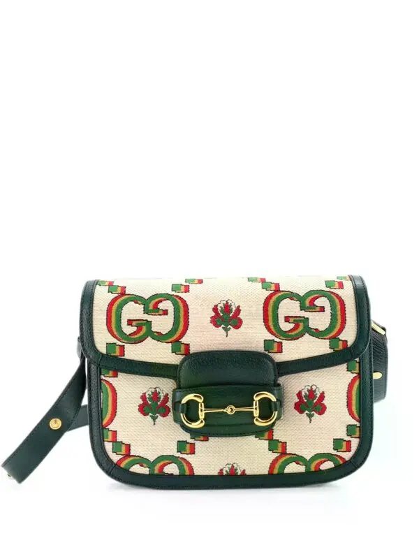 Gucci Horsebit 1955 Gg Print Jacquard Small Shoulder Bag - Green