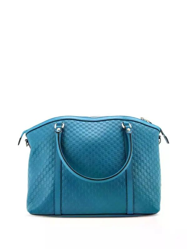 Gucci Britt Convertible Dome Microssima Leather Medium Satchel - Blue