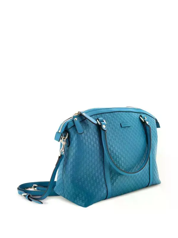 Gucci Britt Convertible Dome Microssima Leather Medium Satchel - Blue