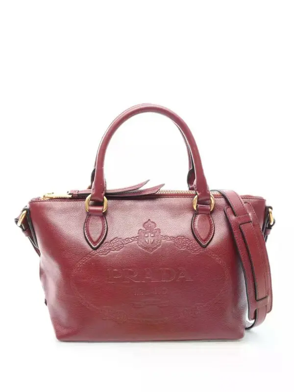 Prada 2000s Logo-embossed Leather Handbag - Red