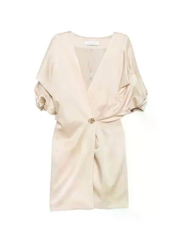 Raquel Diniz Anastasia Button-detail V-neck Mini Dress - Neutrals