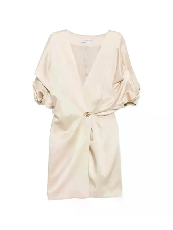 Raquel Diniz Anastasia Button-detail V-neck Mini Dress - Neutrals
