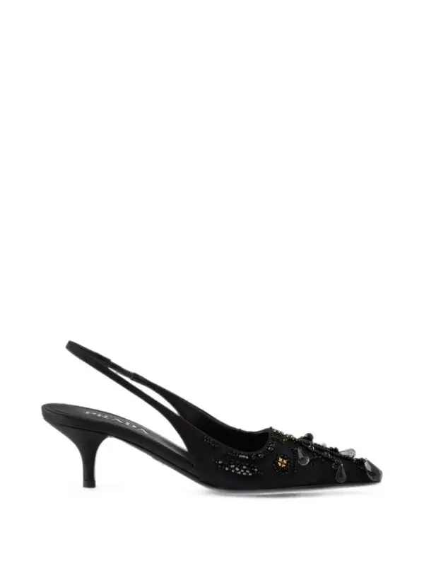 Prada Embroidered Satin Slingback Pumps
