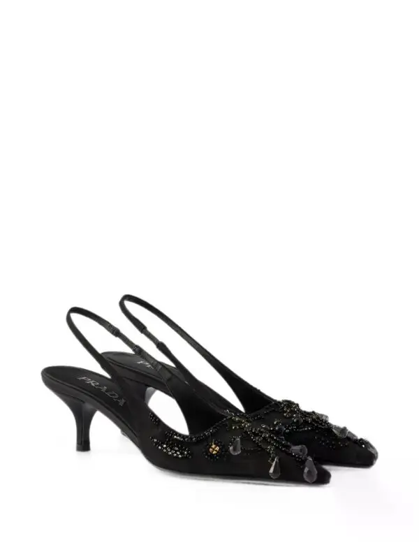 Prada Embroidered Satin Slingback Pumps