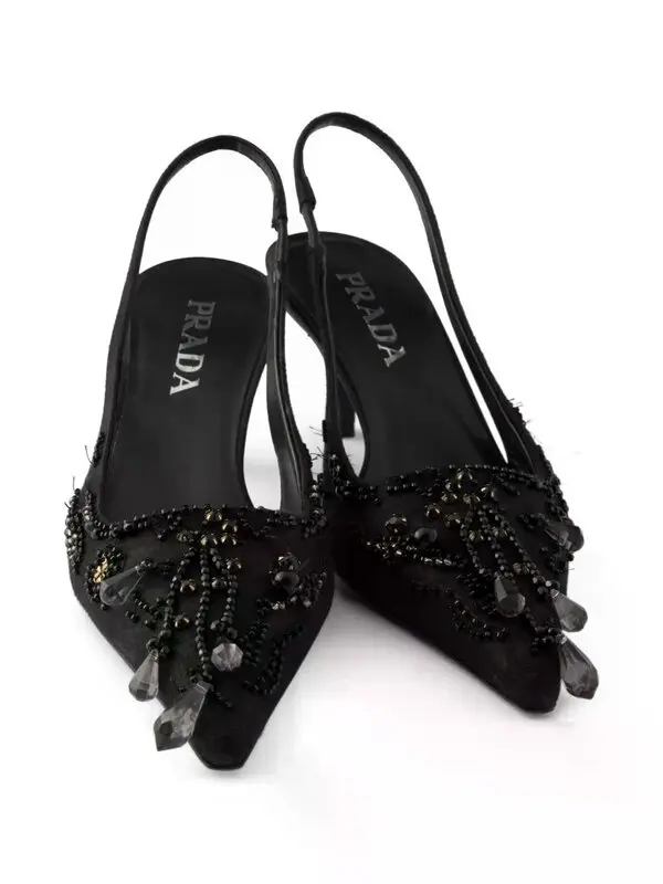 Prada Embroidered Satin Slingback Pumps
