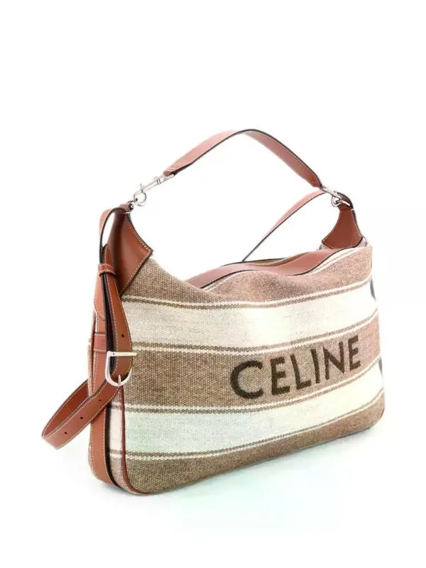 Celine Romy Striped Canvas Large Shoulder Bag
