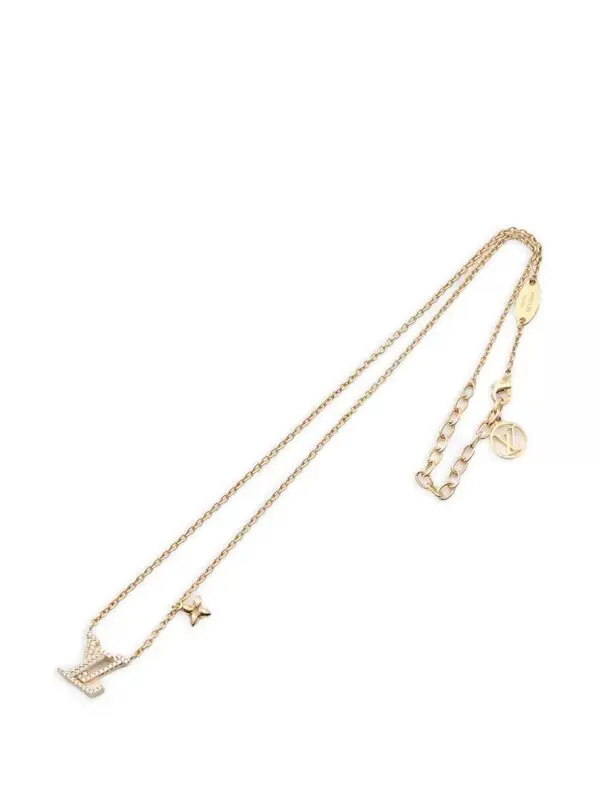 LOUIS VUITTON Motif -tone Rhinestone Embellished Necklace - Gold