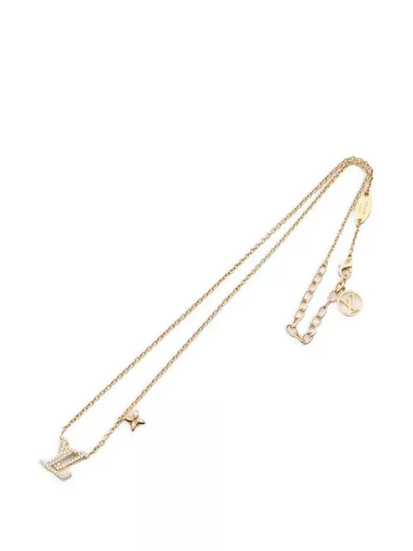 LOUIS VUITTON Motif -tone Rhinestone Embellished Necklace - Gold