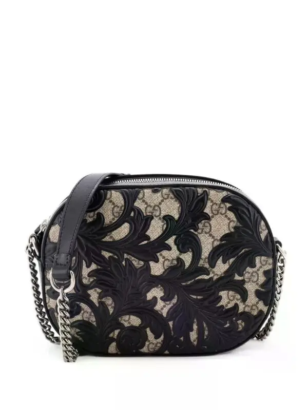 Gucci Chain Arabesque Gg Coated Canvas With Leather Mini Crossbody Bag - Black