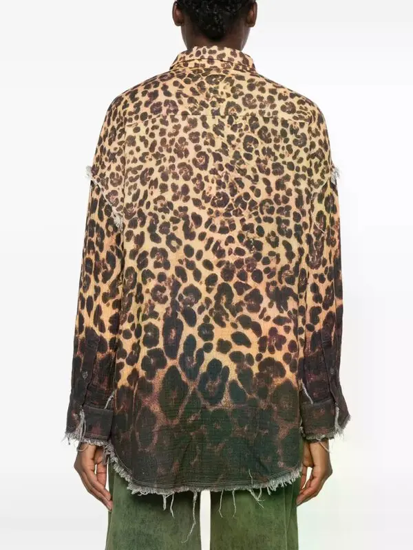 R13 Leopard-print Frayed Cotton Shirt