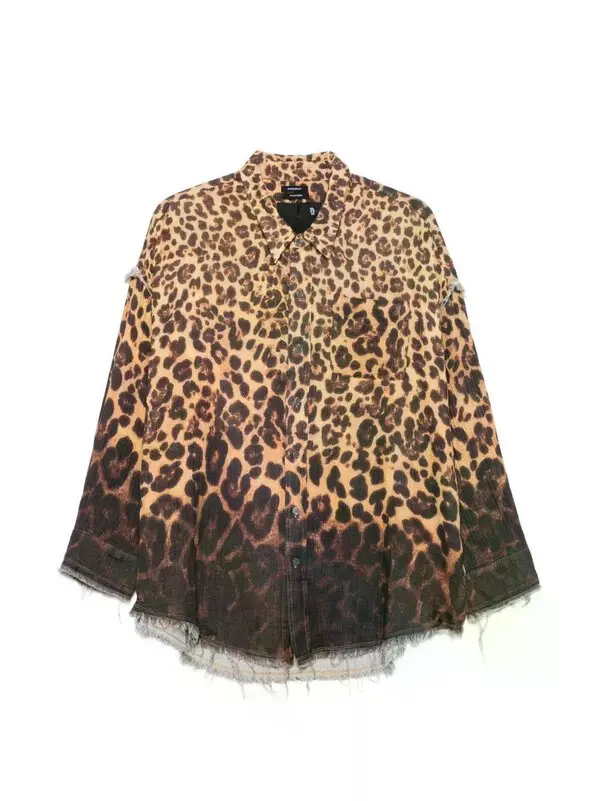 R13 Leopard Print Frayed Cotton Shirt - Brown
