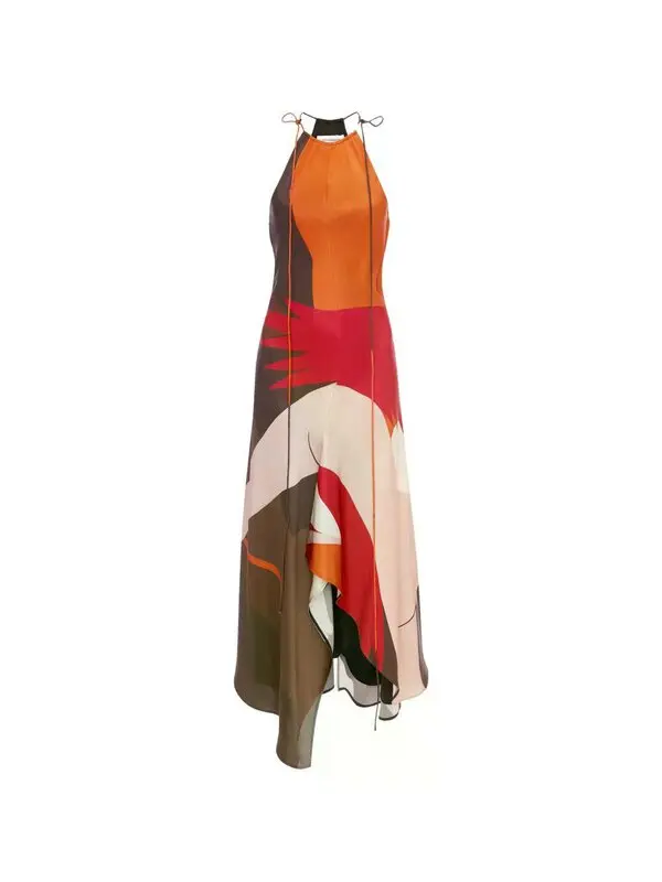 Victoria Beckham Abstract-print Halterneck Midi Dress - Brown