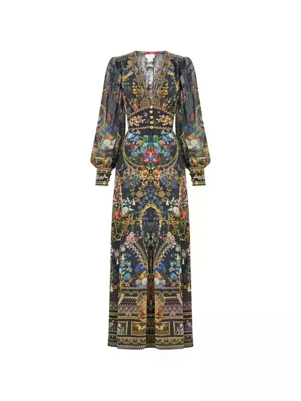 Camilla Gathered-sleeve Maxi Dress - Black