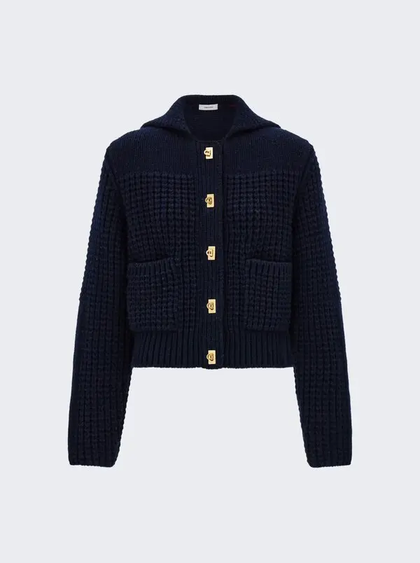 FERRAGAMO Navy Cardigan With Gancini Buttons - Blue