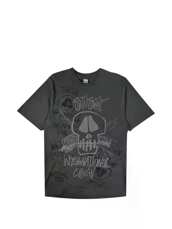 StÜssy Pigment-dyed Skull-print T-shirt - Black