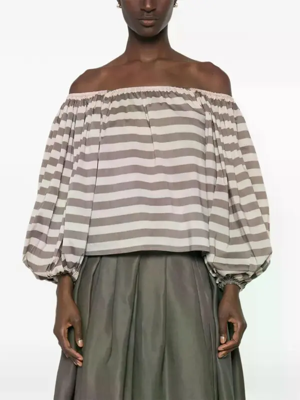 Camilla Striped Off-shoulder Puff Sleeve Top