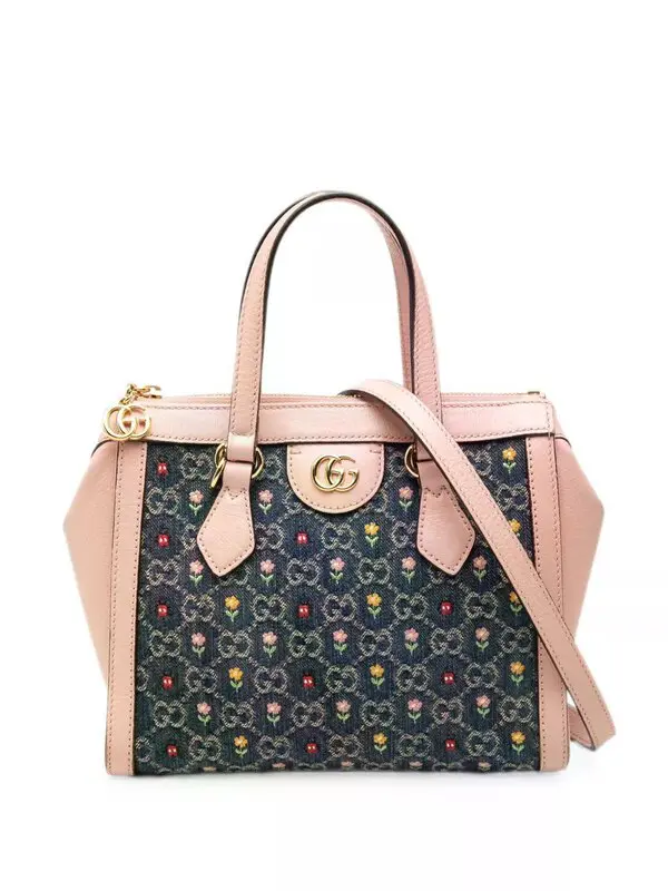 Gucci 2016-2026 Small Gg Denim Embroidery Ophidia Satchel - Blue