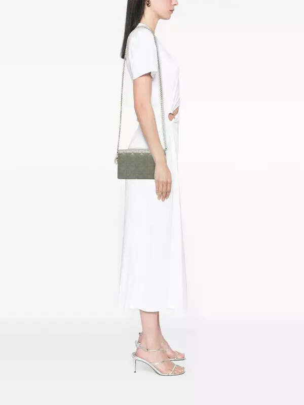 Dior Patent Cannage Lady Wallet On Chain Crossbody Bag - Grey