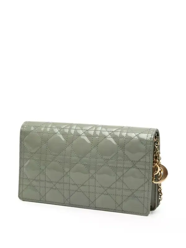 Dior Patent Cannage Lady Wallet On Chain Crossbody Bag - Grey