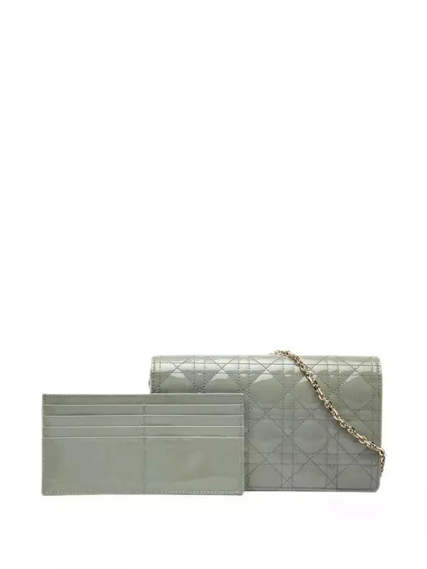 Dior Patent Cannage Lady Wallet On Chain Crossbody Bag - Grey