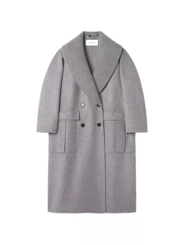 LANVIN Ribbed-collar Double-breasted Coat - Grey
