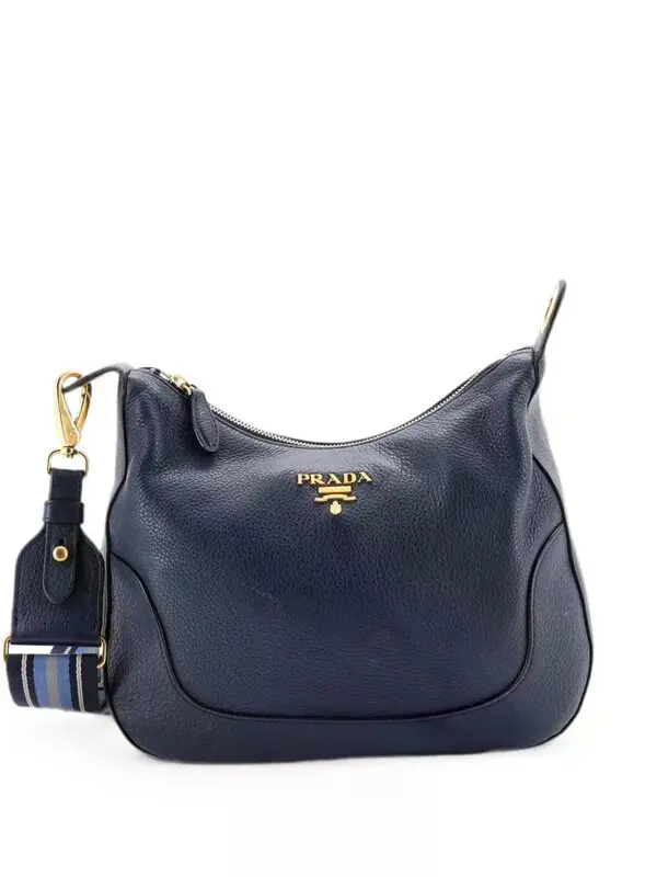 Prada Vitello Daino Striped Strap Zip Hobo Bag