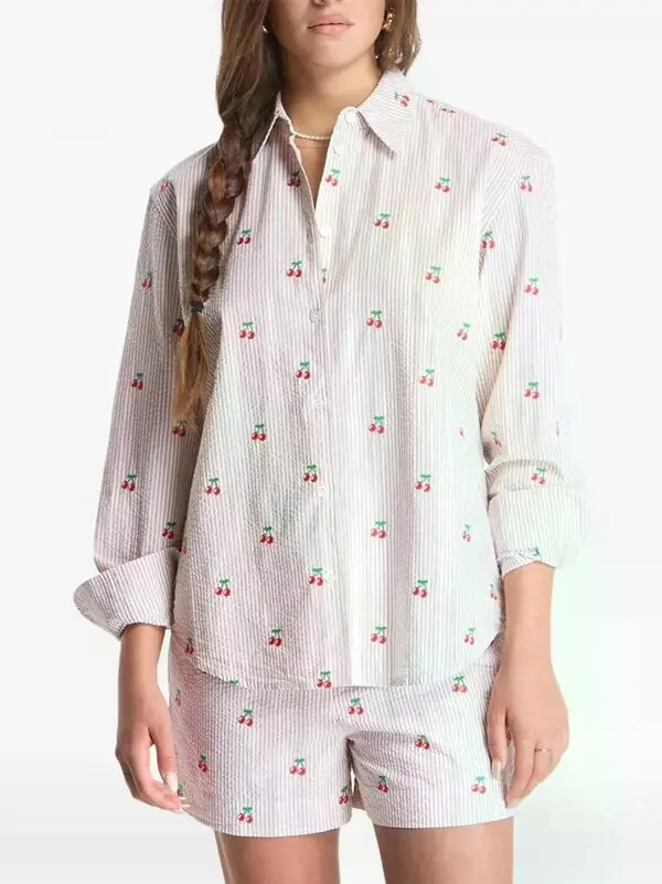 MC2 SAINT BARTH Meredith Cherry-embroidered Stripe-pattern Shirt