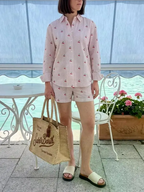 MC2 SAINT BARTH Meredith Cherry-embroidered Stripe-pattern Shirt
