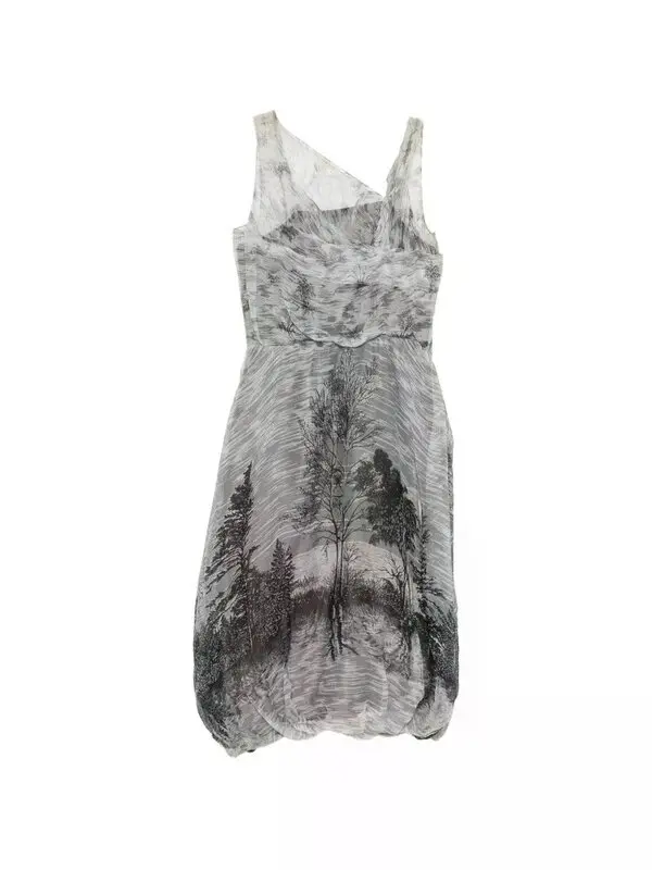 Marni Circa 2004 Landscape Print Asymmetrical Midi Dress