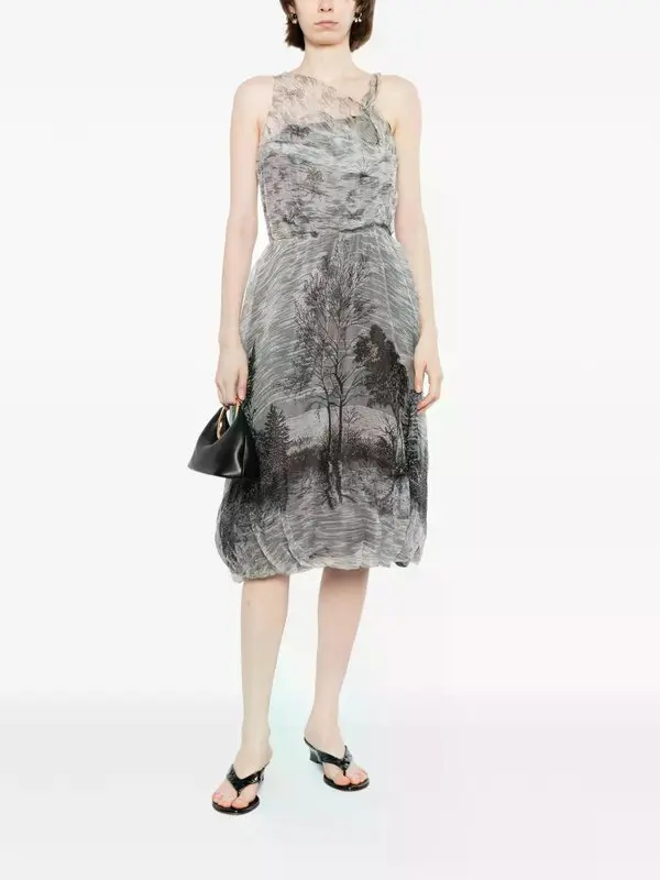 Marni Circa 2004 Landscape Print Asymmetrical Midi Dress