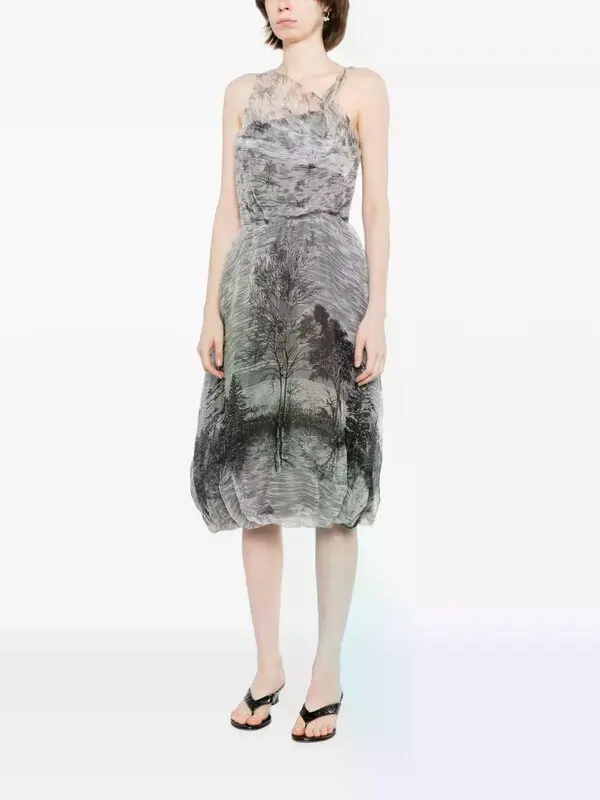 Marni Circa 2004 Landscape Print Asymmetrical Midi Dress