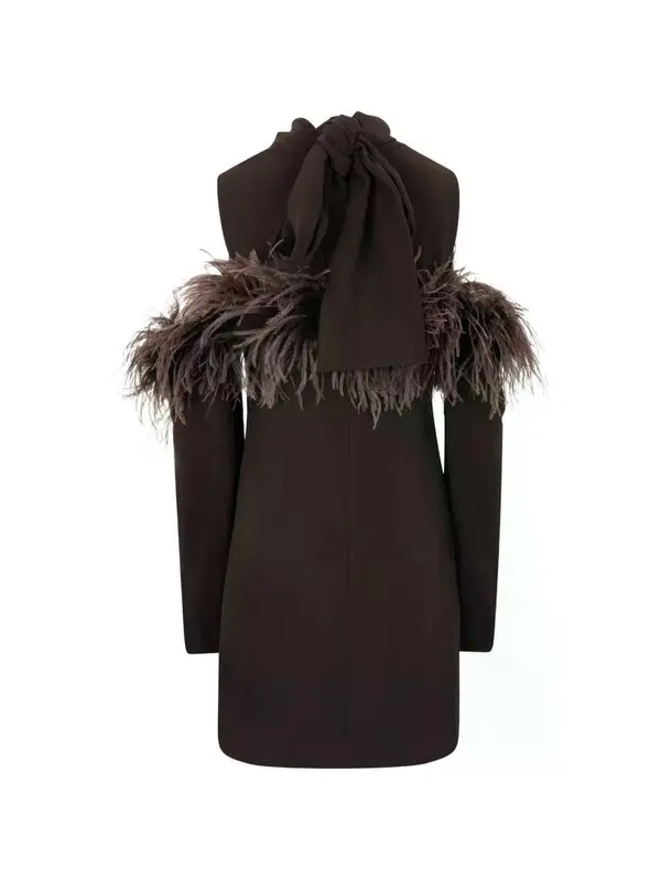 P.a.r.o.s.h Feather-trim Cold-shoulder Dress