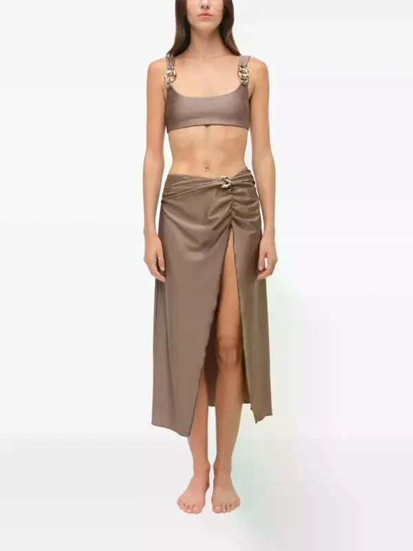 Simkhai Kora Satin Wrap Midi Skirt - Brown