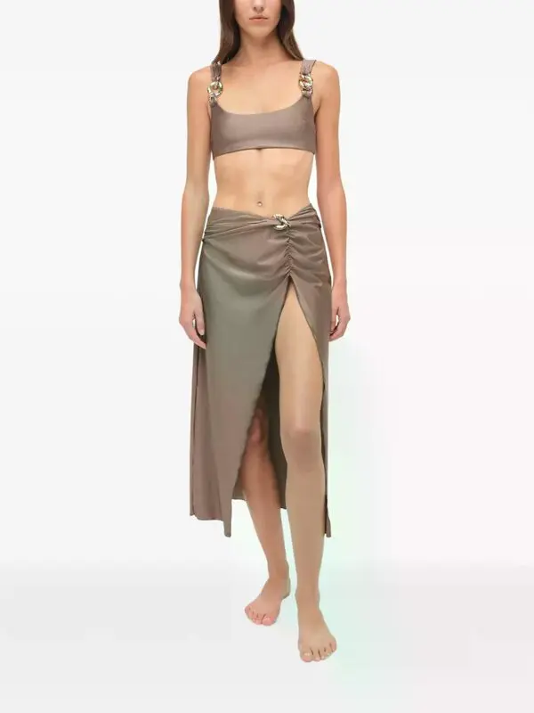 Simkhai Kora Satin Wrap Midi Skirt - Brown