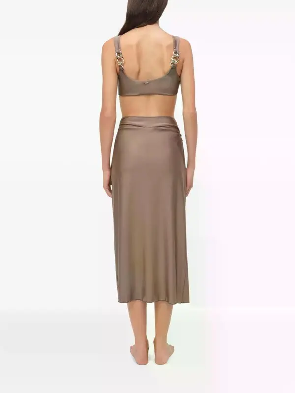 Simkhai Kora Satin Wrap Midi Skirt - Brown
