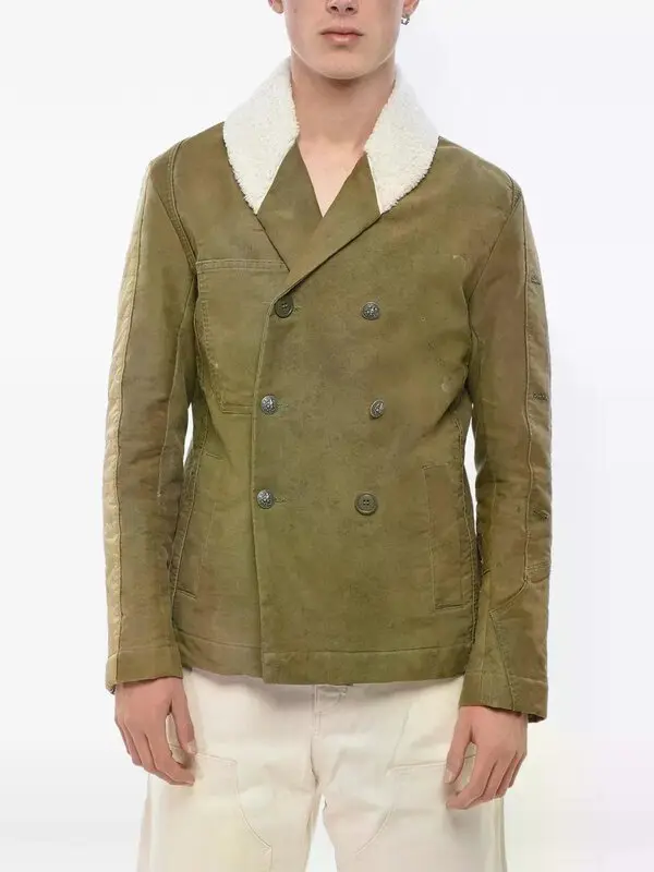 GREG LAUREN Double-breasted Military Jacket With Shearling Collar
