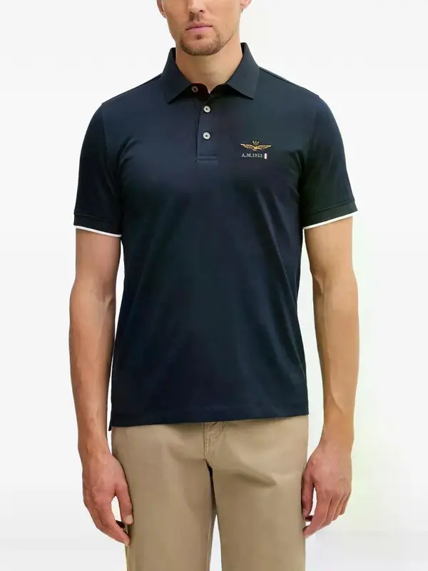 AERONAUTICA MILITARE Logo-embroidered Short-sleeve Polo Shirt - Blue