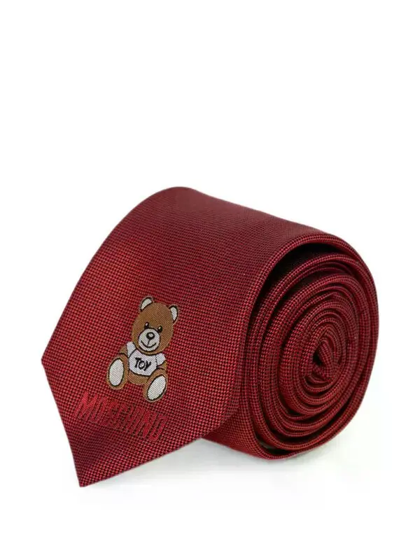 Moschino Teddy Bear Embroidered Neck Tie - Red
