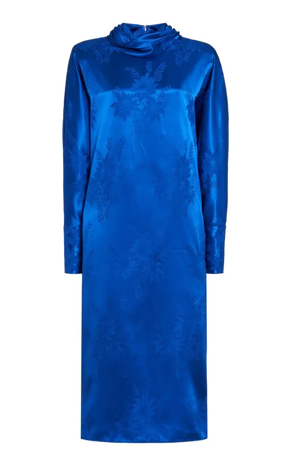 Valentino Garavani Floral Jacquard High Neck Midi Dress - Blue
